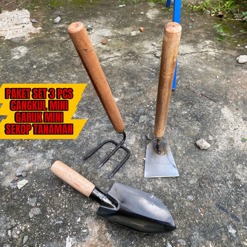 Jual PAKET 3 PCS GARUK CANGKUL SEKOP GAGANG KAYU - ALAT BERKEBUN ...