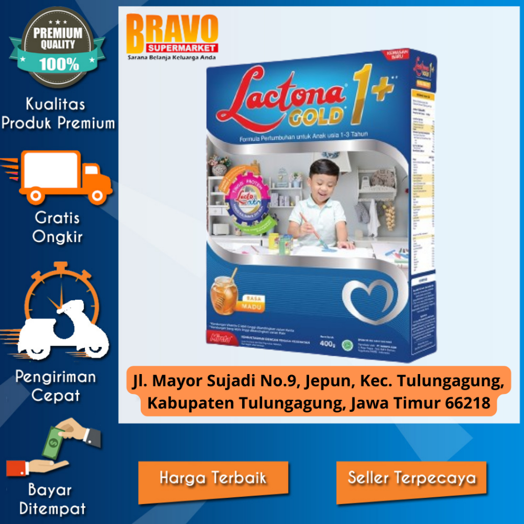 Jual Bravo Supermarket Tulungagung - Lactona 1+ Gold Rasa Madu Susu ...