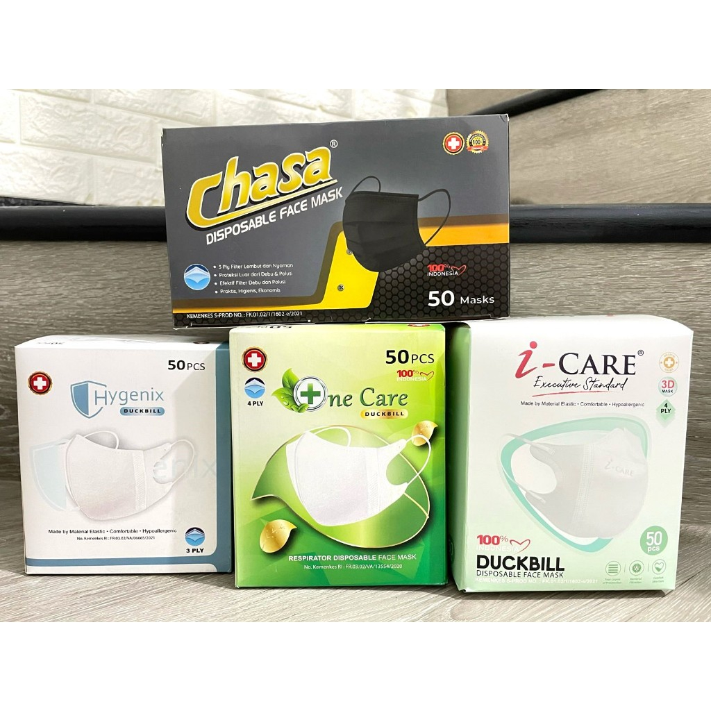 Jual Masker Duckbil Earloop One Care I-Care 4ply Hygenix 3ply Chasa Isi ...