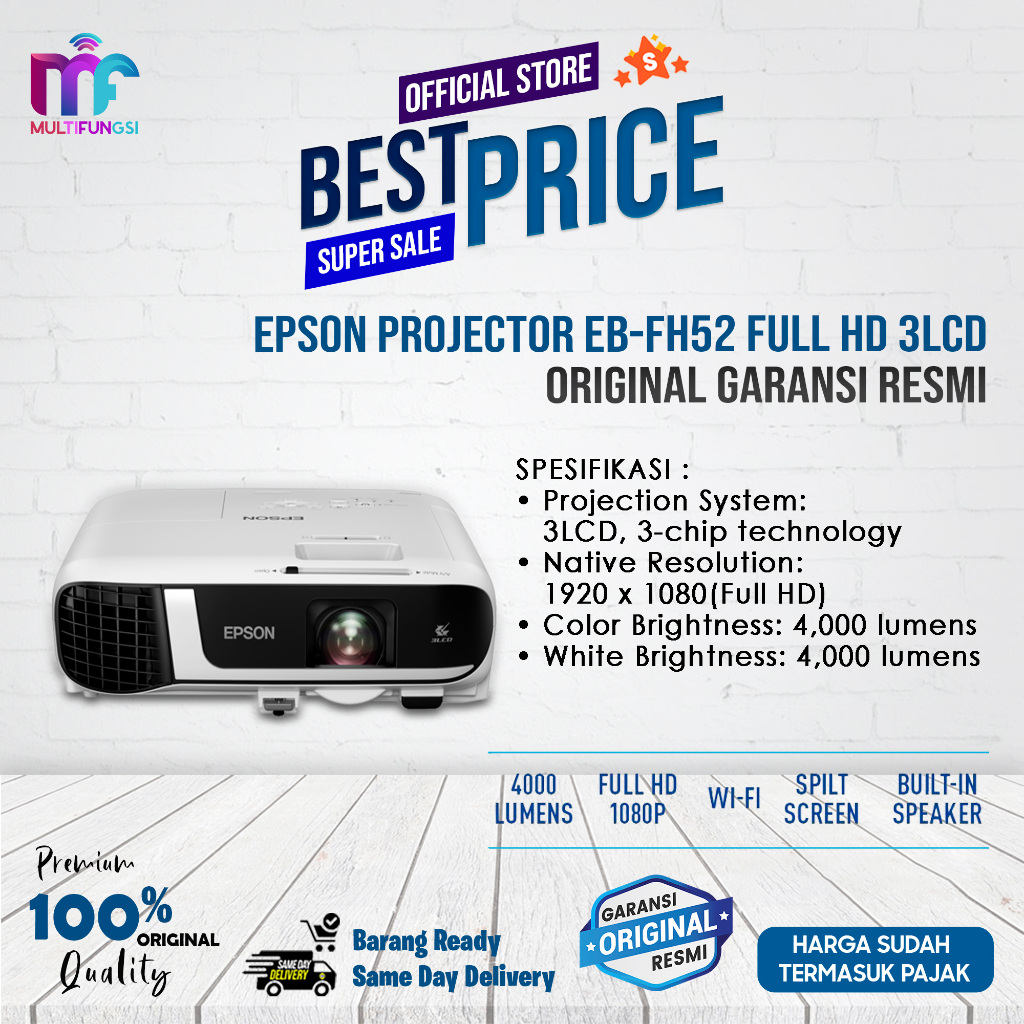 Jual Epson Projector EB-FH52 Full HD 3LCD Original Garansi Resmi | Shopee Indonesia