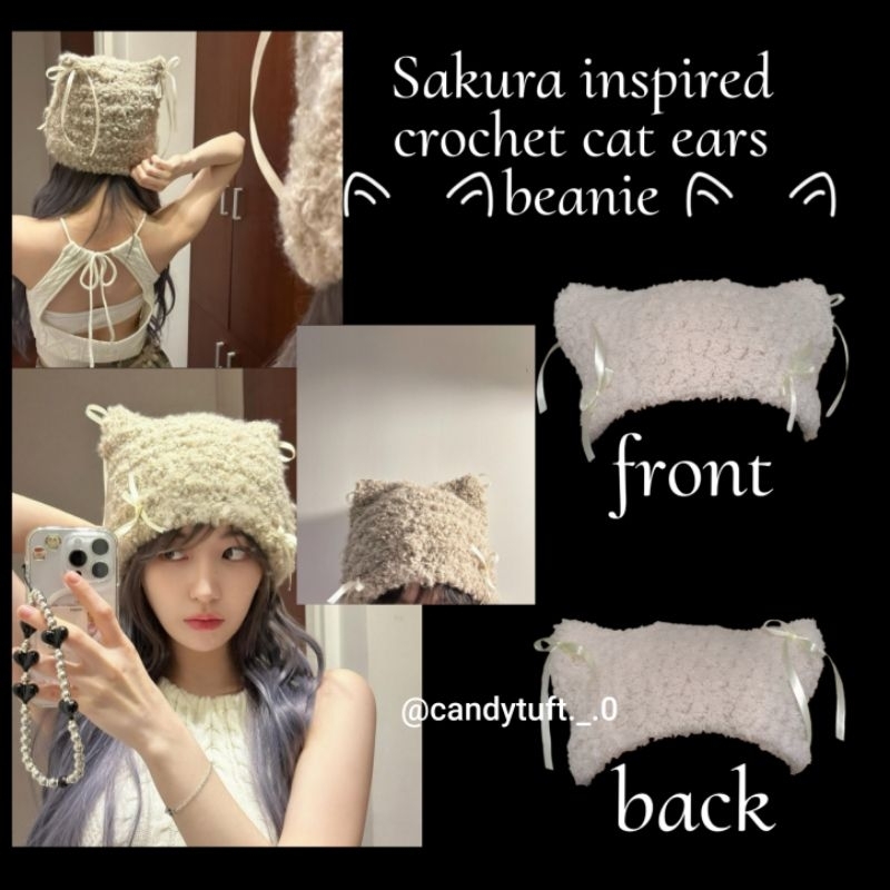 Jual sakura le sserafim crochet cat ear beanie hat cat hat kpop idol ...