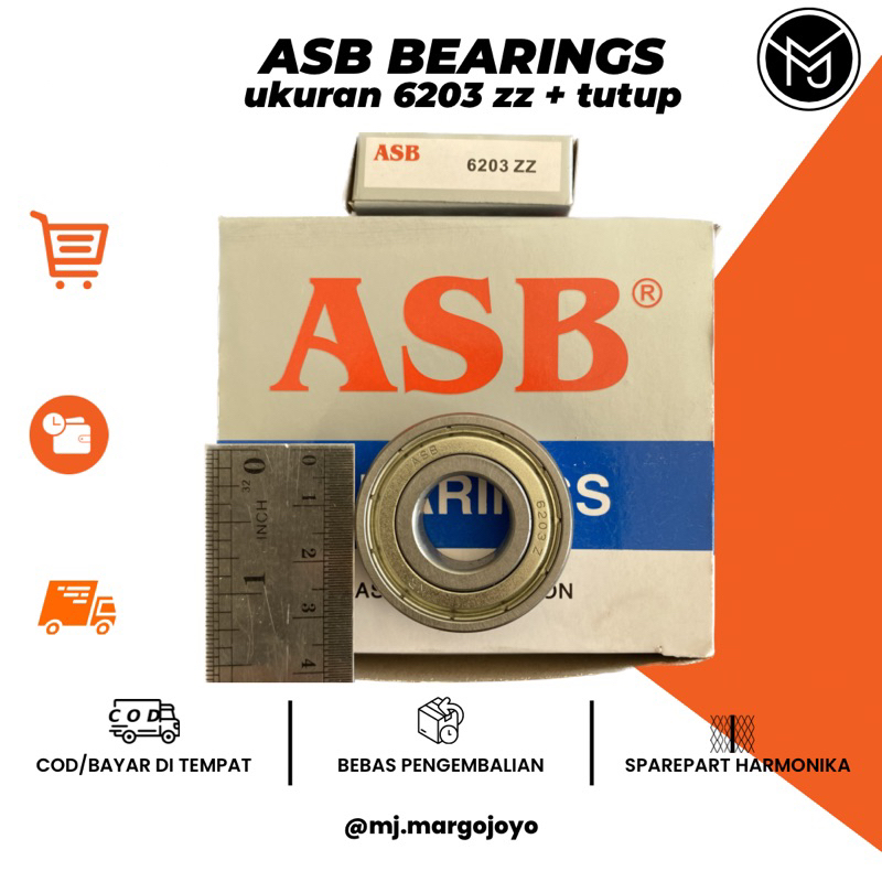 Jual Bearing ASB 6203 ZZ + TUTUP SET laker asb laher asb bearings pintu ...