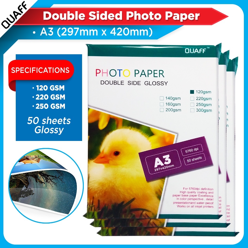 Jual QUAFF Kertas Foto Dua Sisi /Double Sided Photo Paper ukuran A3 (50 ...