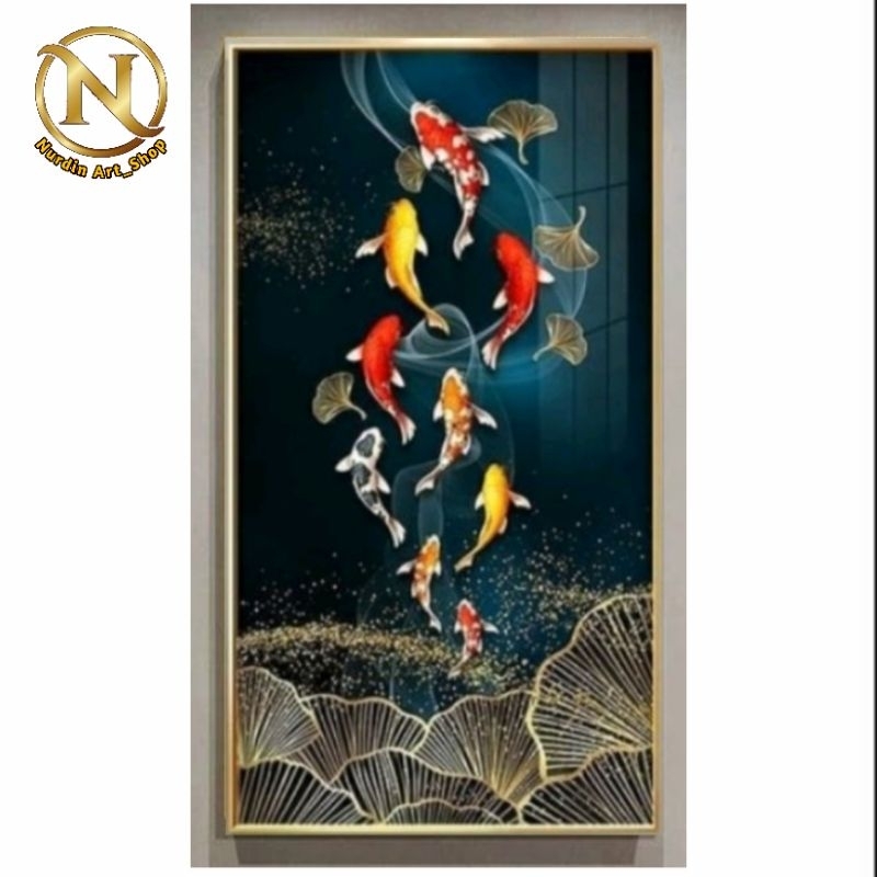 Jual Lukisan Modern ikan Koi Fhengshui 60x120 plus Frame | Shopee Indonesia