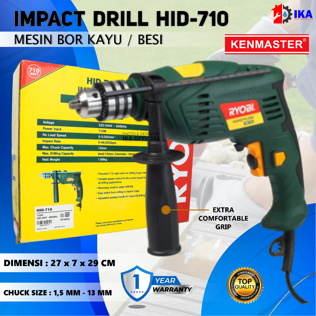 Jual Ryobi HID-710 Impact Drill / Mesin Bor Tangan Ryobi Mesin Bor HID ...