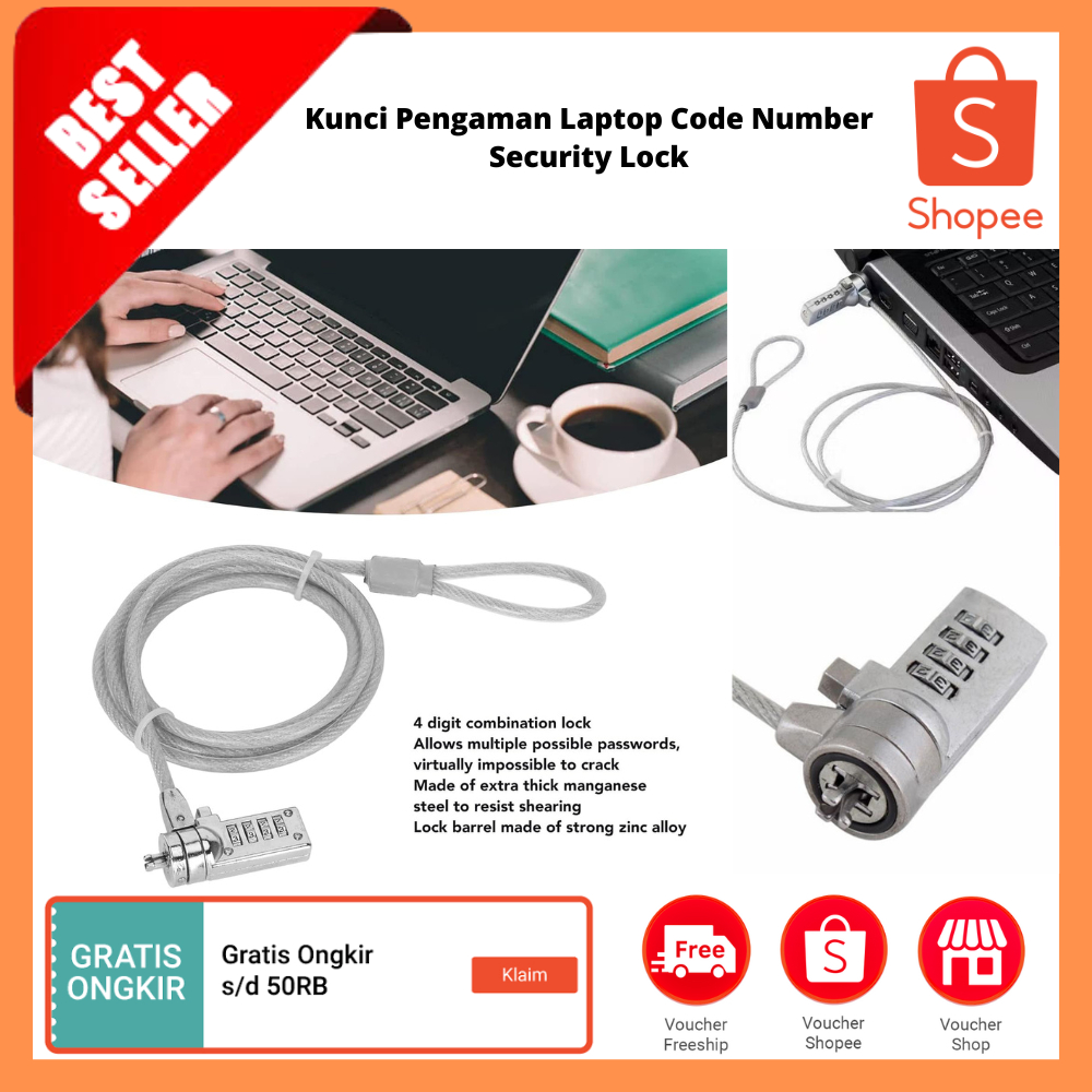 Jual Kunci Pengaman Laptop Code Number Security Lock / Kabel Rantai ...