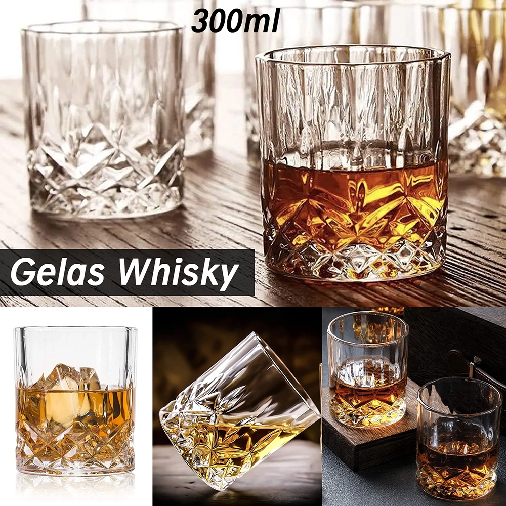 Jual Gelas Whisky Crystal Old-Fashioned Rock Glass 300ml Gelas Kaca Transparan Aesthetic Unik ...