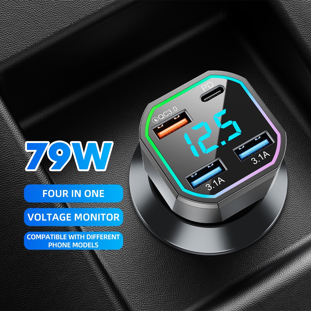 Jual Car Charger 78W QC 3.0 Quick Charge Charger Mobil 6A USB PORT PD ...