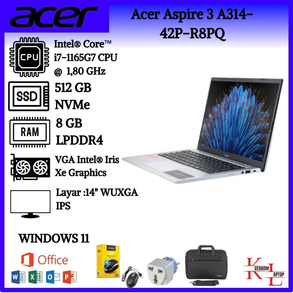 Jual Acer Aspire 3 A314-42P-R8PQ with AMD Ryzen 7 5700U and 8GB LPDDR4 ...