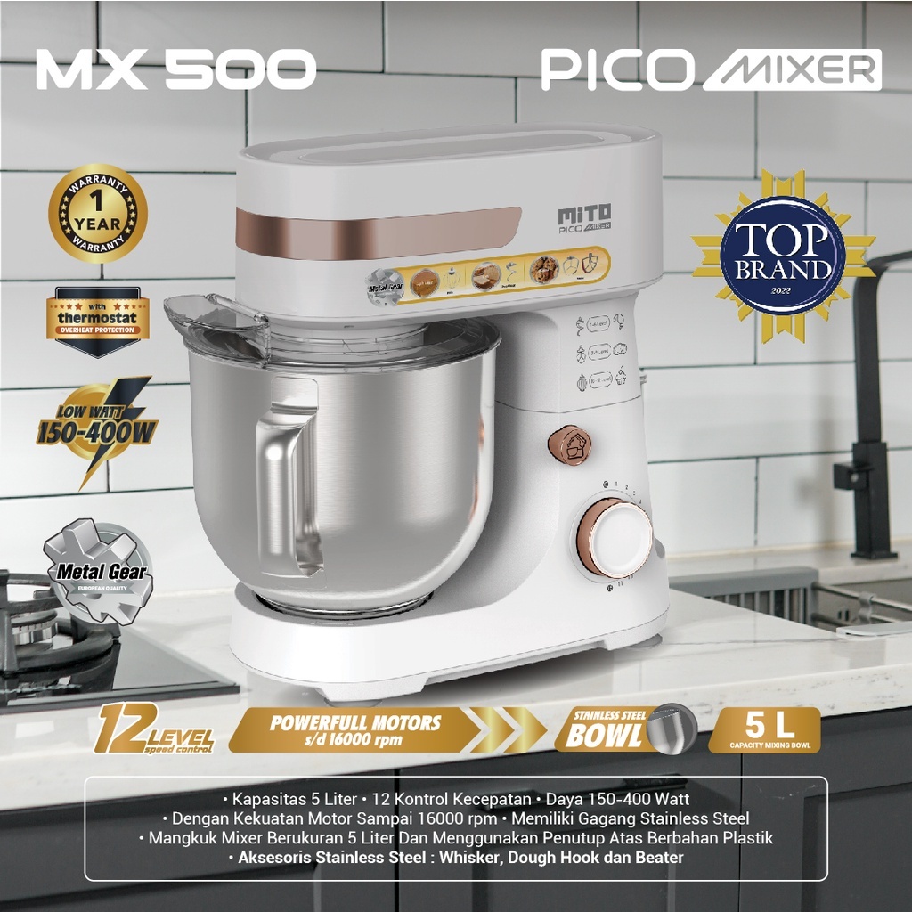 Jual MITO Stand Mixer MX500 Pengaduk Adonan Kue 5L Pico Mixer Original | Shopee Indonesia