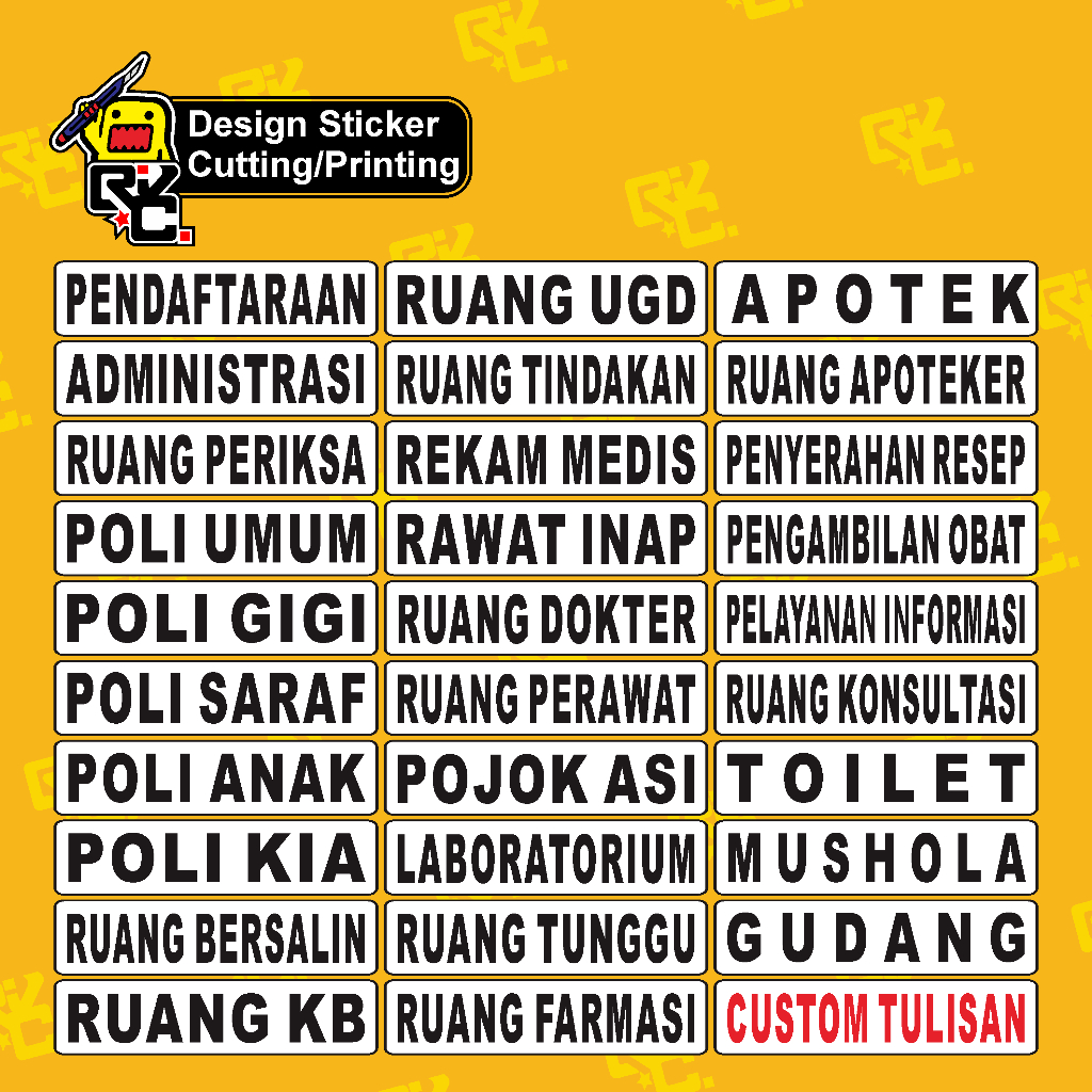 Jual STIKER RUANG RUMAH SAKIT / STIKER RUANG KLINIK / STIKER BAHAN ...