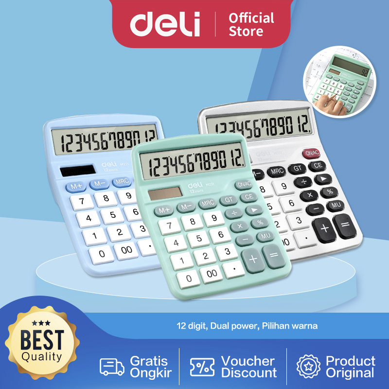 Jual Kalkulator Meja Desktop Calculator Deli EM221 12 Digit | Shopee Indonesia