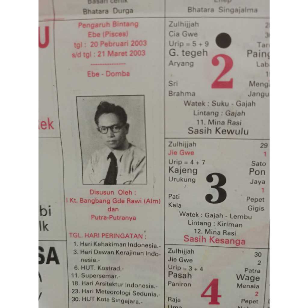Jual Kalender tahun 2003 koleksi jadul tanggalan bali | Shopee Indonesia