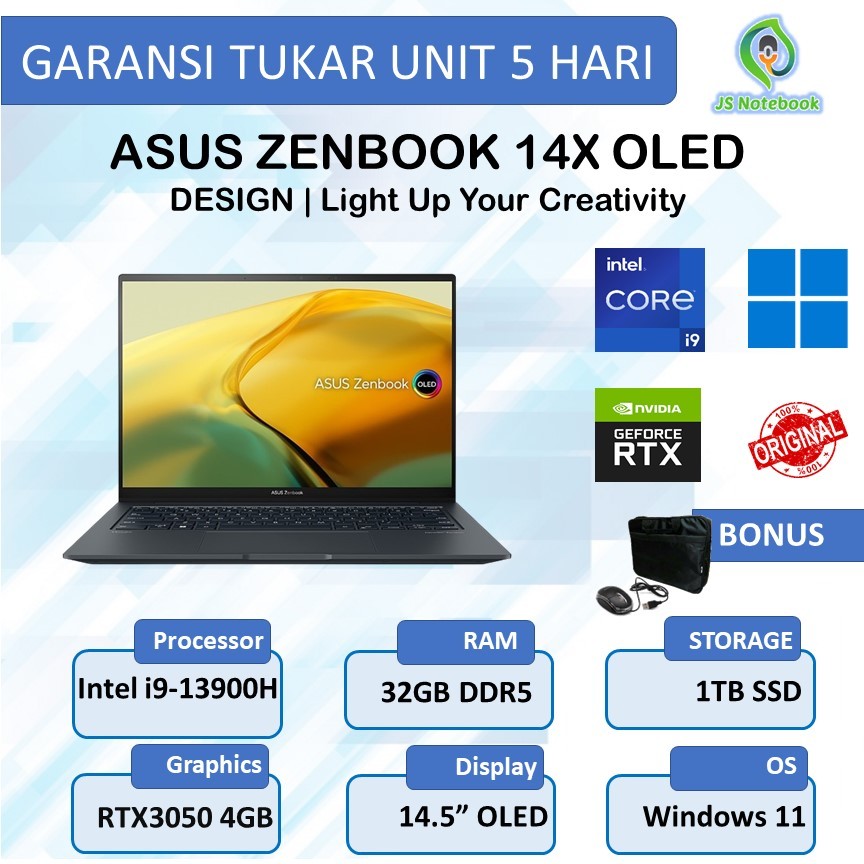 Jual Asus Zenbook 14x OLED UX3404 RTX3050 4GB i9-13900H 32GB 1TB SSD ...
