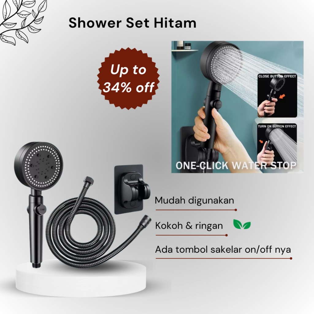 Jual 3 In 1 Shower Hitam Head with Hose Set Kepala Pancuran ( Hitam ...