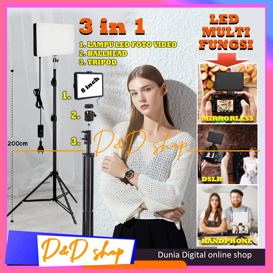 Jual Lampu Kamera Studio LED Portable 8 Inch Foto Produk Live Streaming Vlogging PAKET 3 in 1 ...