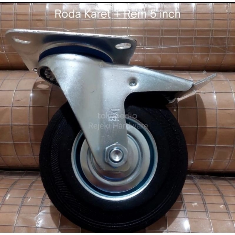 Jual Roda Karet Rem Hidup 5 inch Roda Trolley Gerobak 5" 125 mm ...