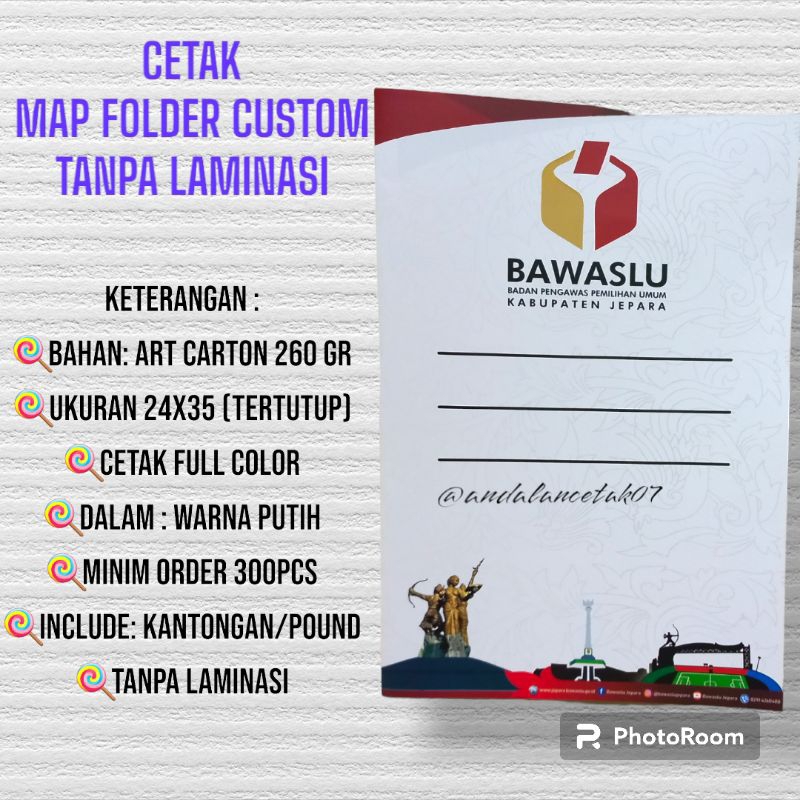 Jual [CUSTOM] Cetak Map F4 Folder 260gr SEKOLAH / KANTOR TANPA LAMINASI ...
