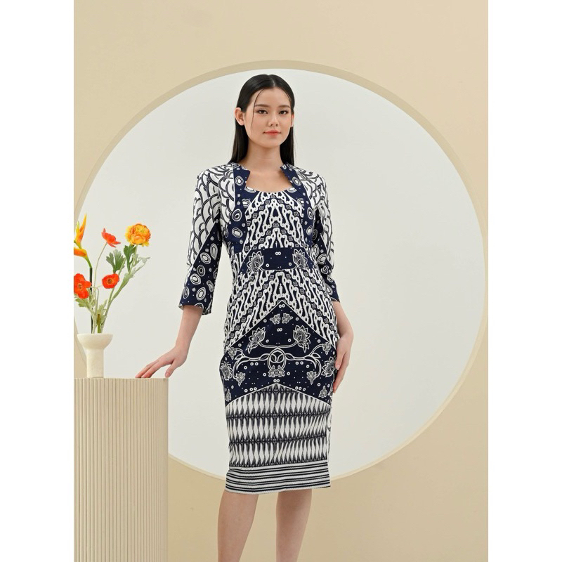 Jual Dress batik k825 navy | Shopee Indonesia