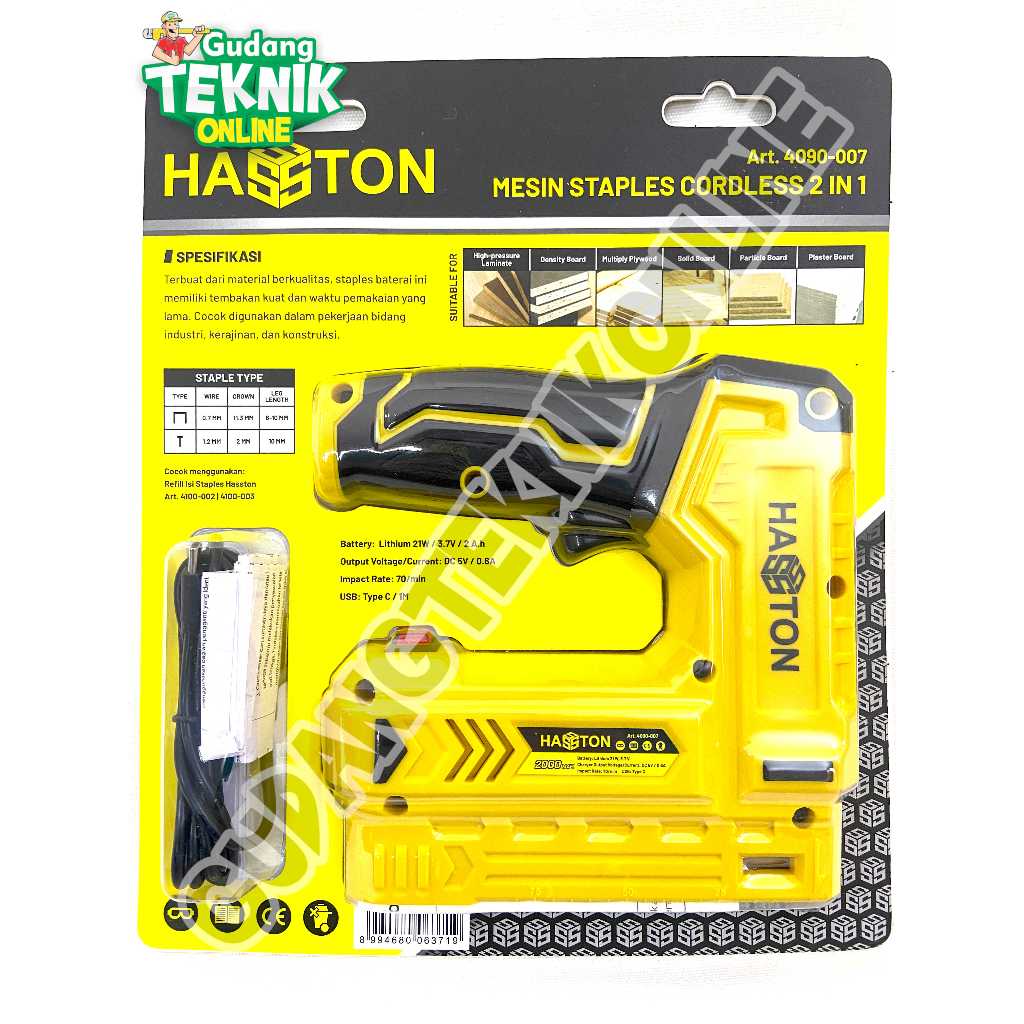 Jual HASSTON Staples Gun CORDLESS 2in1 4090-007 Alat Stapler Staples Steples Paku Model Tembak ...