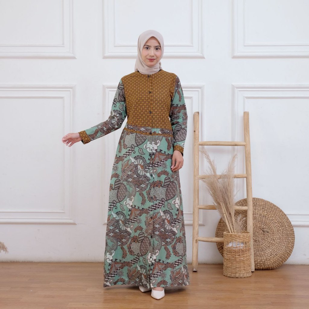 Jual BAJU GAMIS BATIK WANITA MUSLIMAH KOMBINASI BATIK TRUNTUM ZAMILA ...