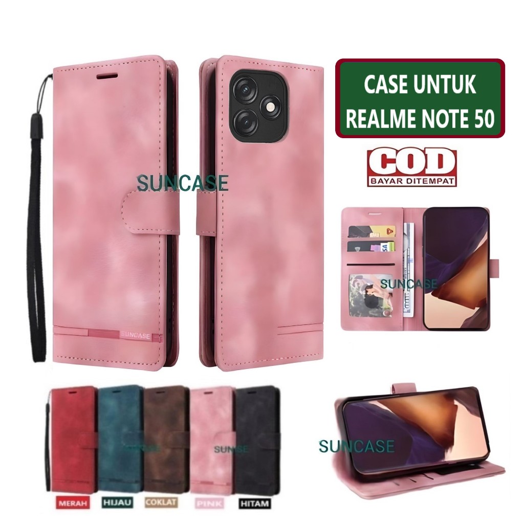 Jual Casing REALME NOTE 50 model flip buka tutup case kulit ada tempat ...