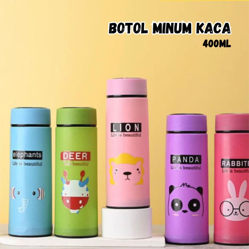 Jual Botol Minum Karakter Unik Gambar Animals / Botol Minum Kaca BPA ...