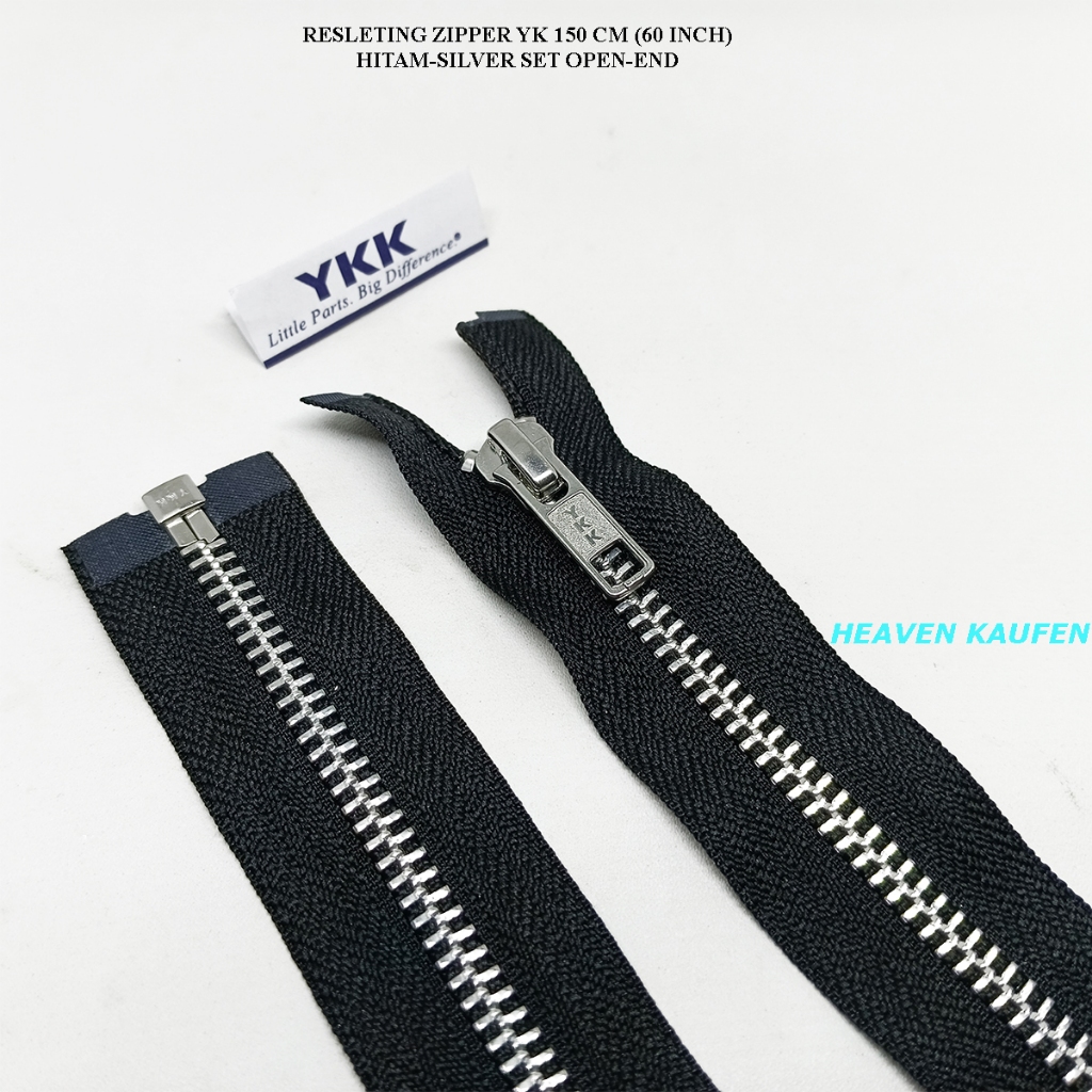 Jual Resleting Zipper Ritsleting YKK 150 cm Atau 60 inch Hitam Silver Type Gigi Besi Model Set ...