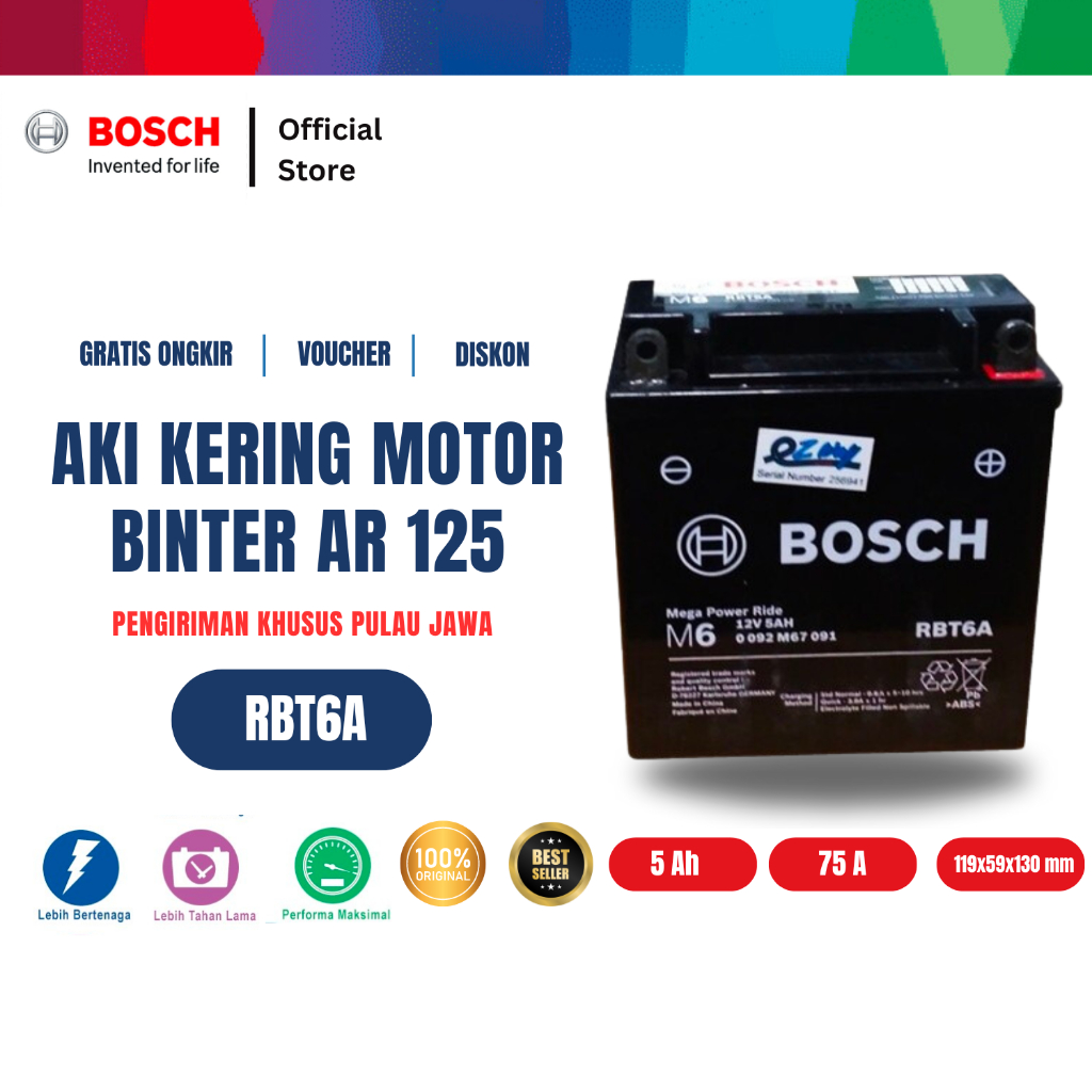 Jual Bosch Aki Kering Motor Binter AR 125 - Maintenance Free - RBT6A ...