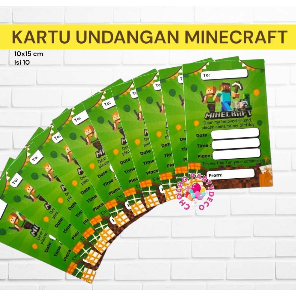 Jual Kartu Undangan Ulang Tahun MINECRAFT Isi 30 / Kartu Undangan Ultah ...