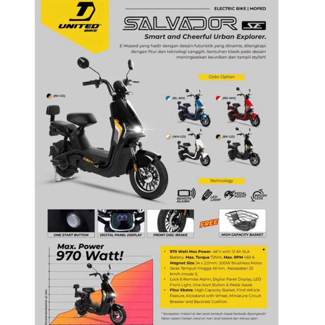 Jual sepeda listrik electric bike United salvador se new model 970 watt ...