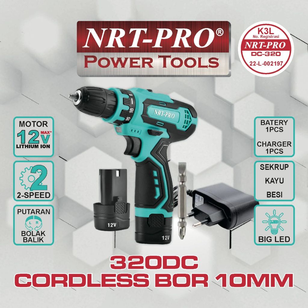 Jual NRT PRO DC320 bor cordless 12V screwdriver drill DC 320 bor obeng ...