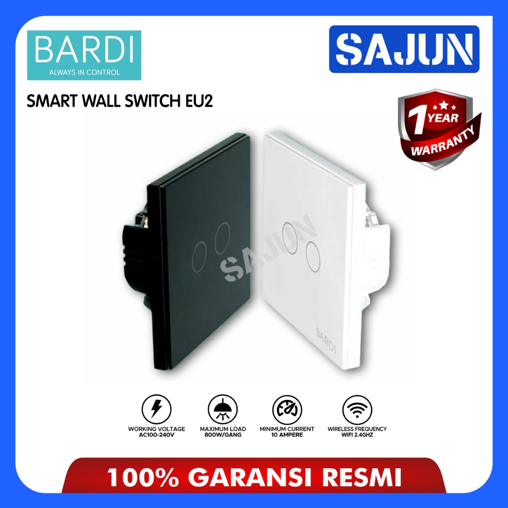 Jual BARDI Smart Wall Switch EU2 Gang Hitam / Putih Saklar WiFi Touch ...