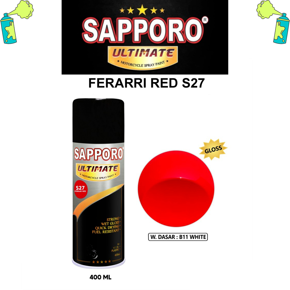Jual Cat Semprot Sapporo Ultimate Ferrari Red S27 400ML | Shopee Indonesia