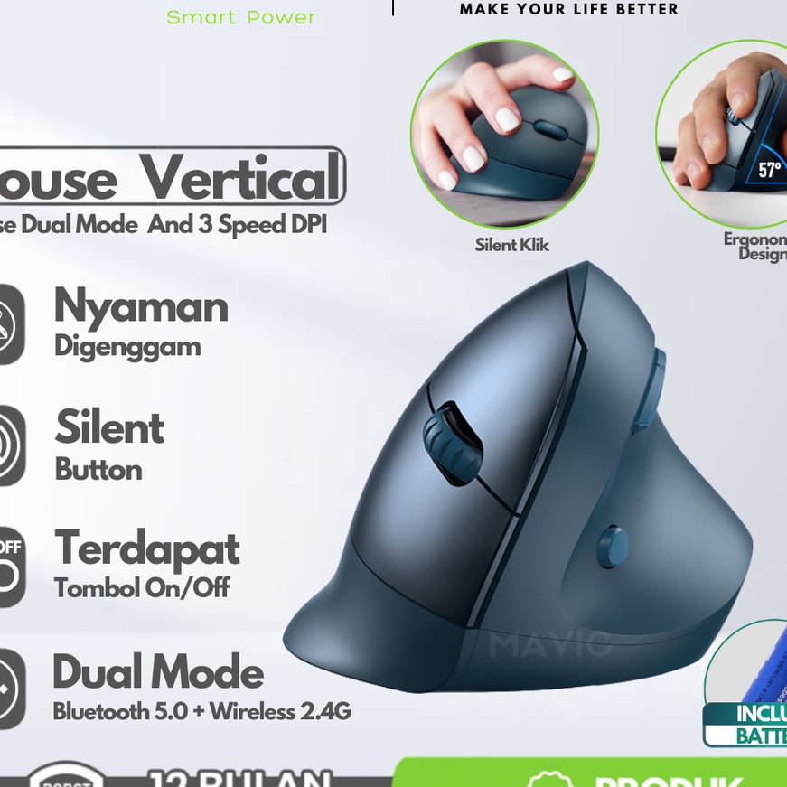 Jual Pilihan ROBOT Guru Master 1 Vertical Mouse Dual Mode Wireless ...