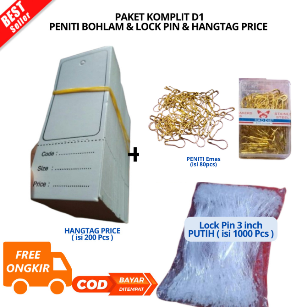 Jual [BAYAR DI TEMPAT] (Paket 01) LOCK PINS 1000 PCS + HANG TAG / 200 PCS bahan ART CARTON ...