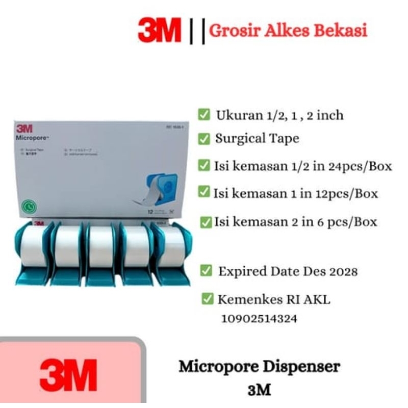 Jual Micropore 3M 1/2, 1, 2 inch Micropore Plester 3M Medis Plester ...