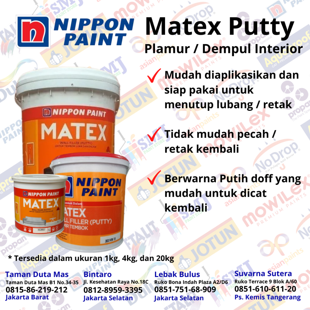 Jual DEMPUL PLAMIR TEMBOK MATEX WALL FILLER (PUTTY) 4 KG | Shopee Indonesia