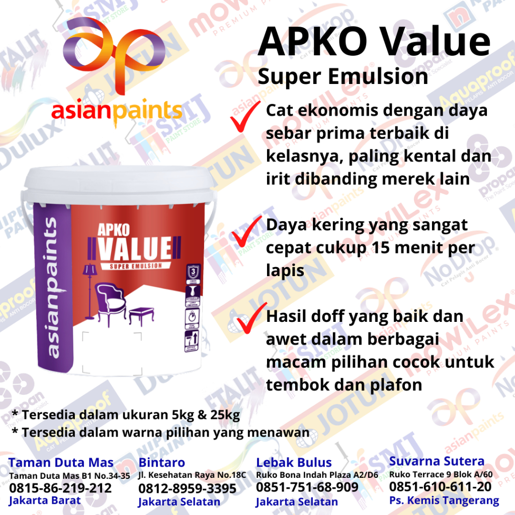 Jual CAT TEMBOK INTERIOR APKO VALUE SUPER EMULSION 5 KG | Shopee Indonesia