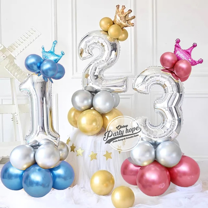 Jual Balon standing angka silver 80 cm / standing balon angka mahkota ...