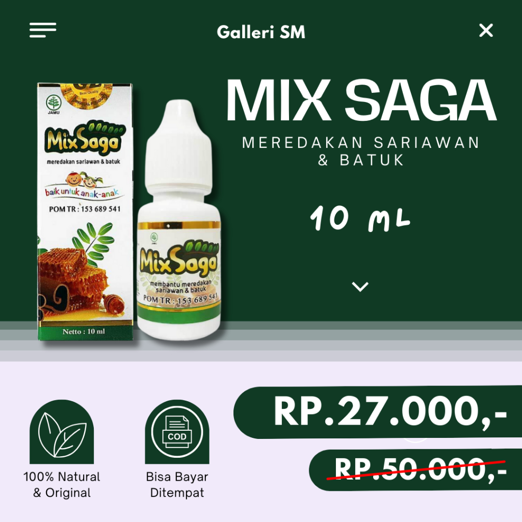 Jual Mix Saga 10 ml Madu Herbal Tetes Daun Saga Sariawan Dan Batuk Anak ...