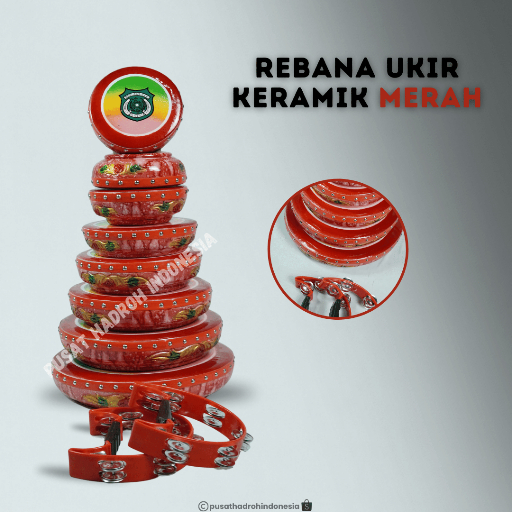 Jual Rebana Qasidah Ukir Motif Keramik Merah 1 Set Isi 10 Rebana Hadroh ...