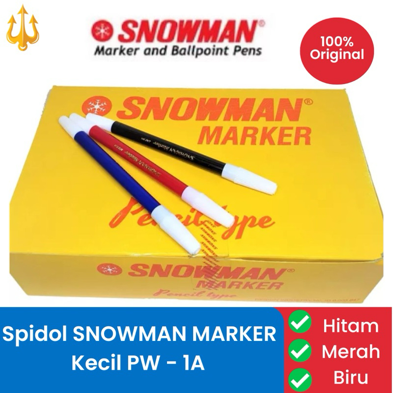 Jual [Harga 1 lusin] Spidol Kecil Snowman PW-1A HITAM BIRU MERAH ...