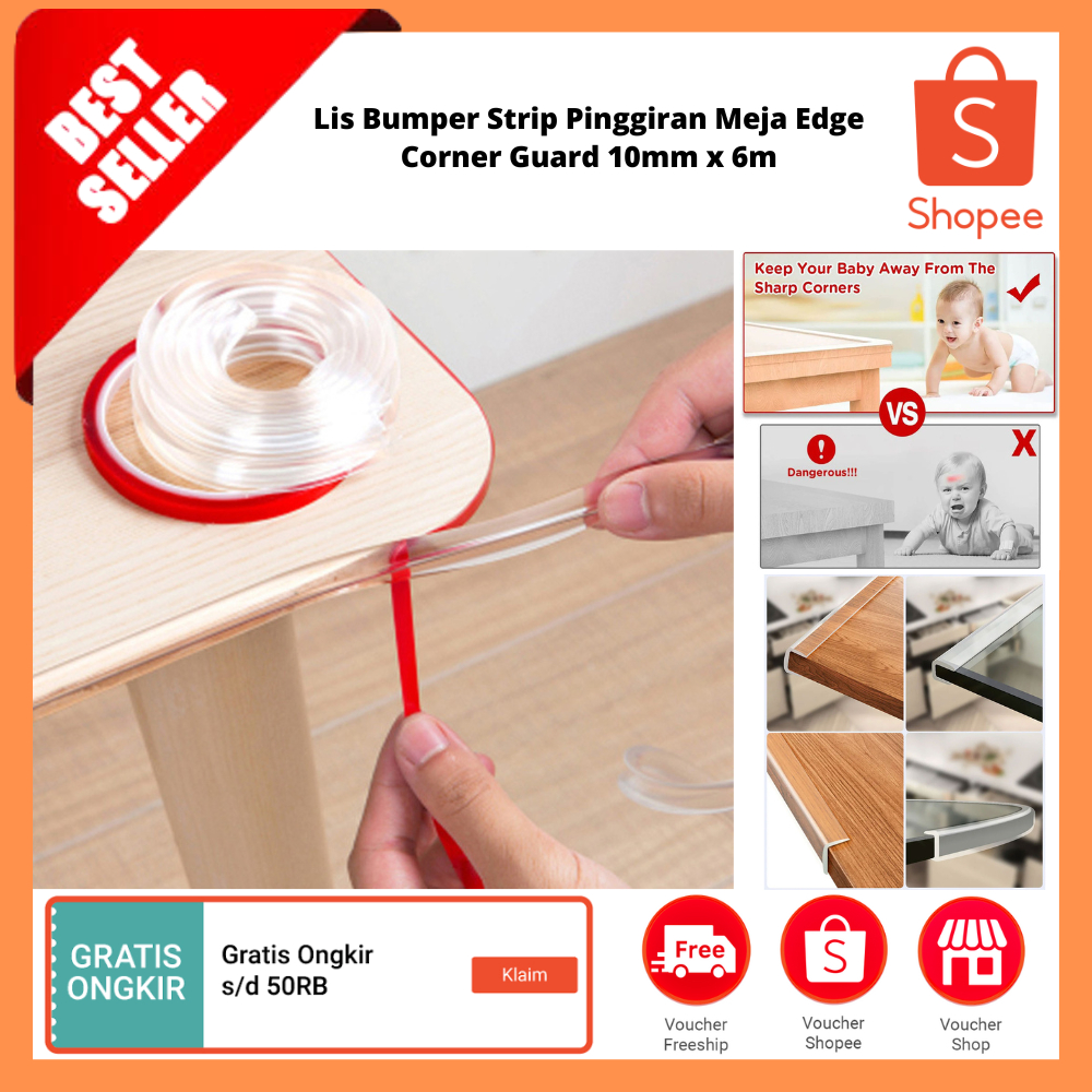 Jual Lis Bumper Strip Pinggiran Meja Edge Corner Guard 10mm x 6m ...