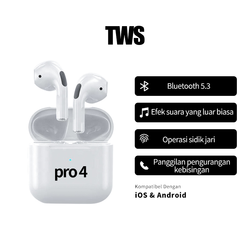 Jual Pro4 headset eraphone minibest 5.3 bluetooth tws murah android ...