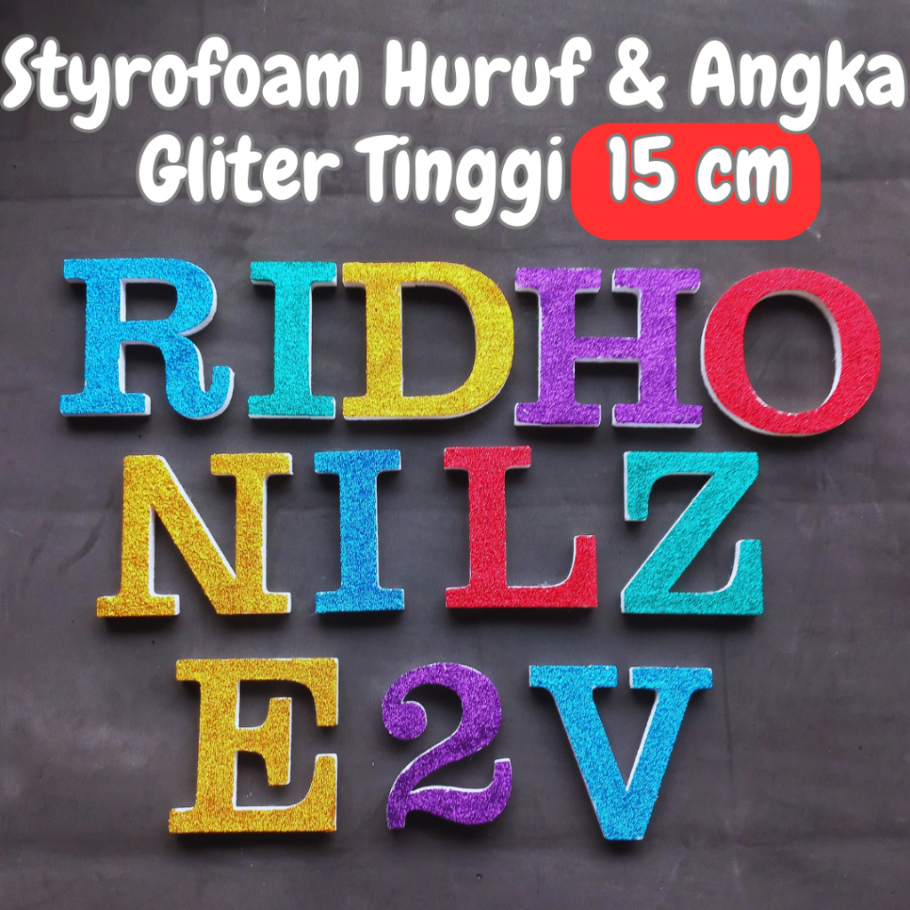 Jual Styrofoam Huruf & Angka (GLITER) Tinggi 15 cm Tebal 1,5 cm (Satuan ...