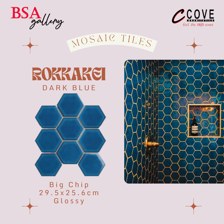 Jual MOSAIC TILE HEXAGON BESAR DARK BLUE / KERAMIK MOZAIK BIRU DINDING ...