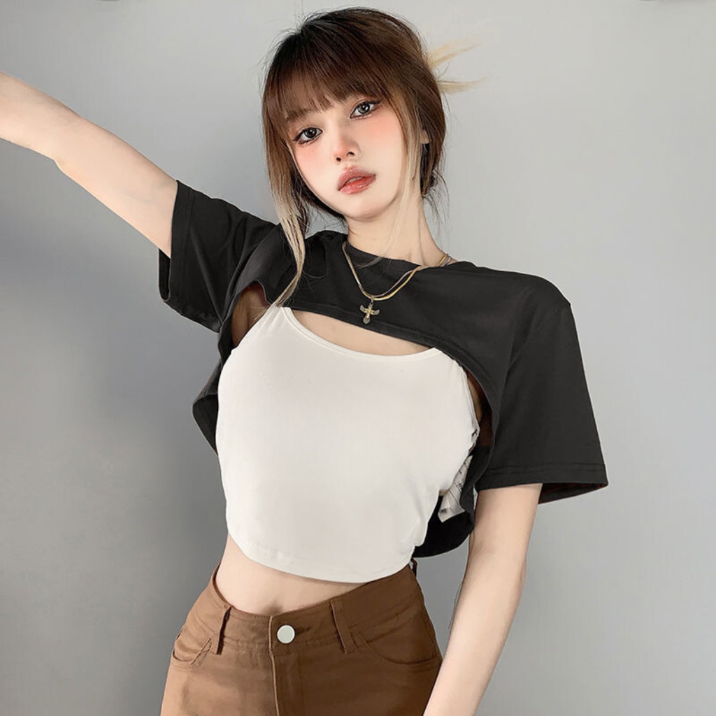 Jual Crop Top Pendek Gaya Korea/ Outer Korean Pendek Panjang Belakang ...