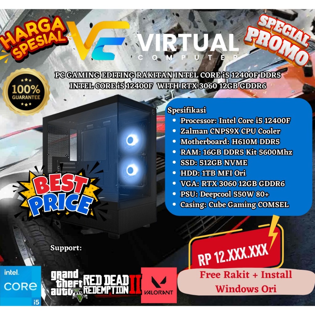 Jual PC GAMING RAKITAN INTEL CORE i5 12400F RTX 3060 DDR5 | Shopee Indonesia