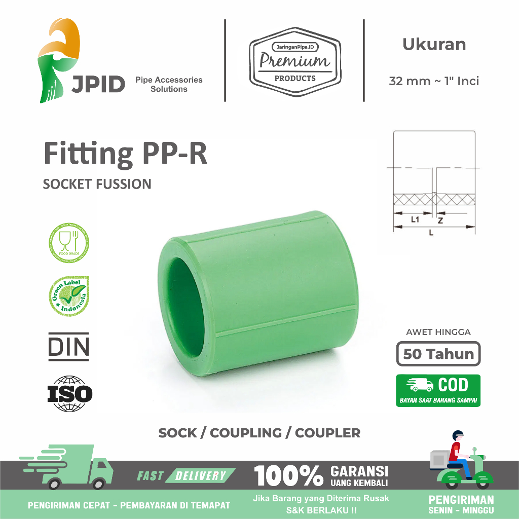 Jual Fittng PPR Sock / Socket / Coupler PPR 32 mm ~ 1" Inci | Shopee Indonesia